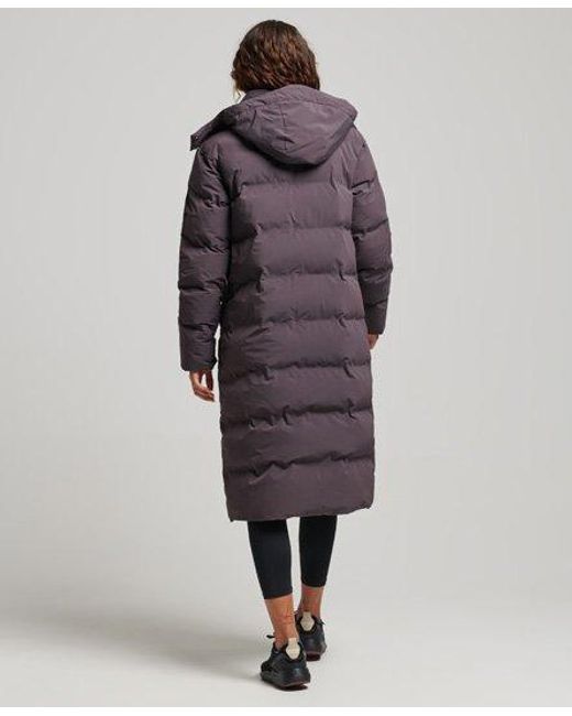 Superdry Sport Train Longline Padded Jacket in Brown | Lyst