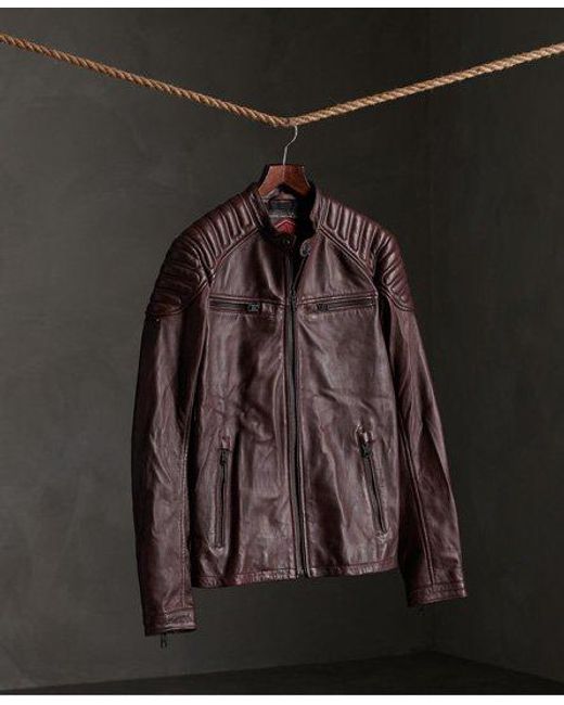 Superdry Hero Leather Jacket Oxblood in Black for Men | Lyst