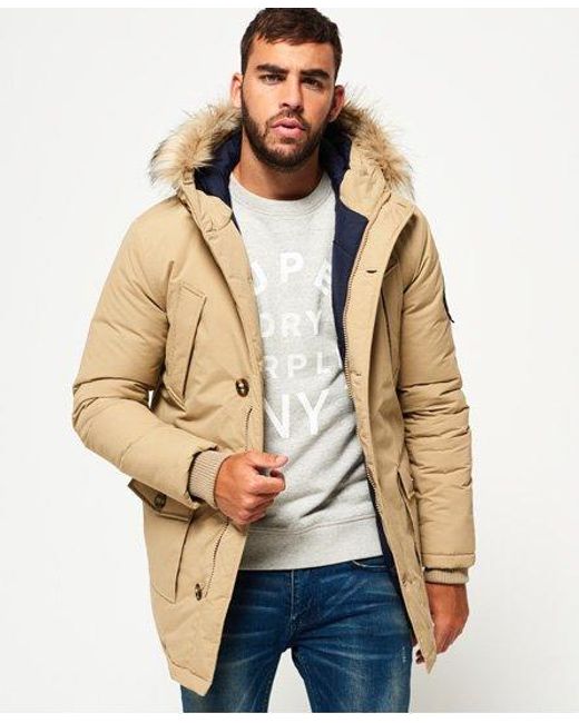 Superdry Faux Fur Trimmed Everest Coat Sand in Natural for Men | Lyst