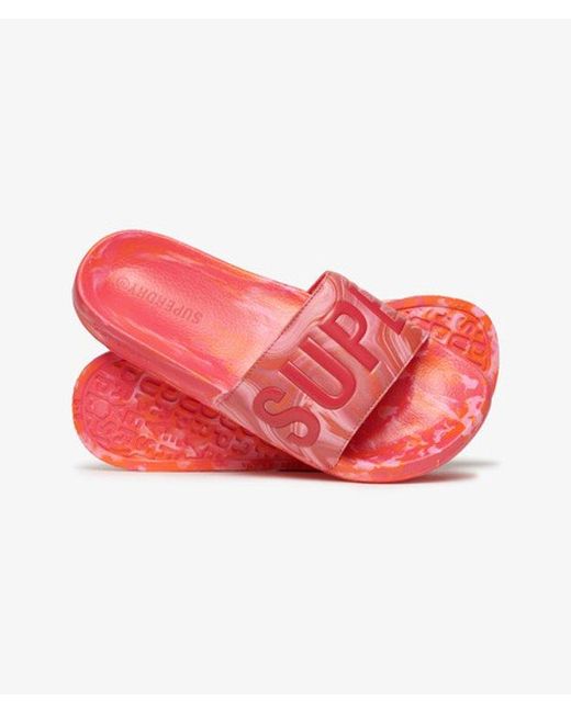 Superdry Marble Pool Sliders in Red | Lyst