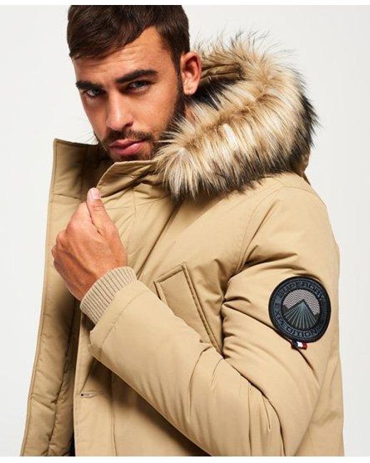 Superdry Faux Fur Trimmed Everest Coat Sand in Natural for Men | Lyst