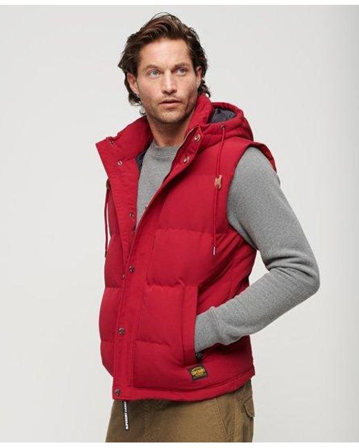 Superdry Everest Hooded Puffer Gilet in Red for Men | Lyst