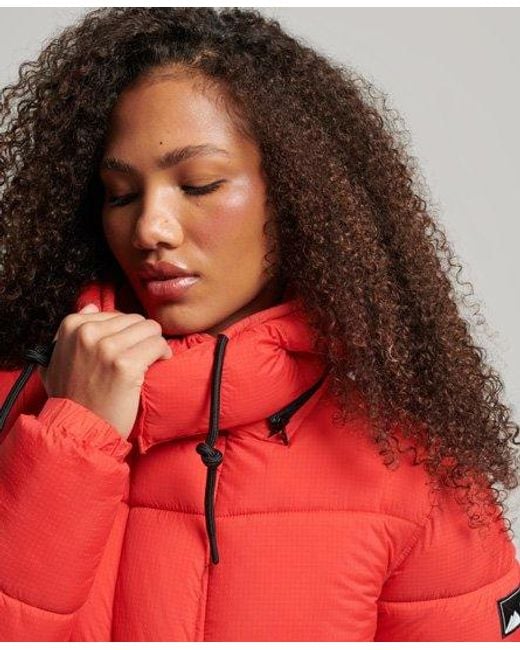 Superdry Ripstop Longline Puffer Jacket High Risk in Red | Lyst