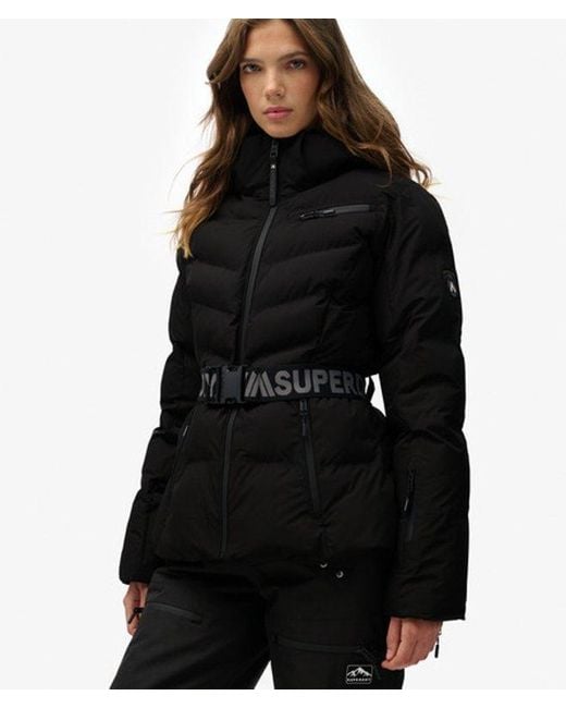 Superdry Luxe Belted Ski Padded Jacket in Black | Lyst