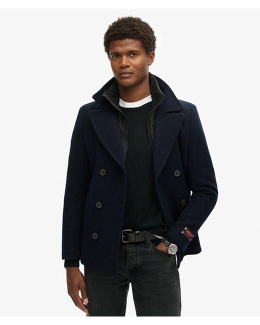 Superdry Tailored 2 In 1 Pea Coat in Blue for Men | Lyst UK