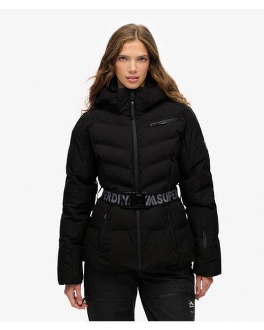 Superdry Luxe Belted Ski Padded Jacket in Black | Lyst