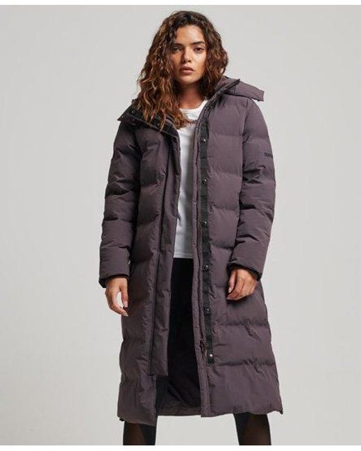 Superdry Sport Train Longline Padded Jacket in Brown | Lyst