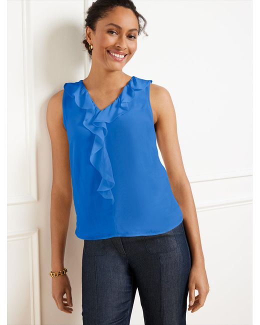 Talbots Ruffle Soft Shell Sweater in Blue | Lyst