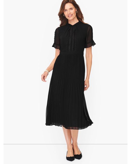 Talbots Lace Trim Pleated Fit And Flare Dress In Black Lyst