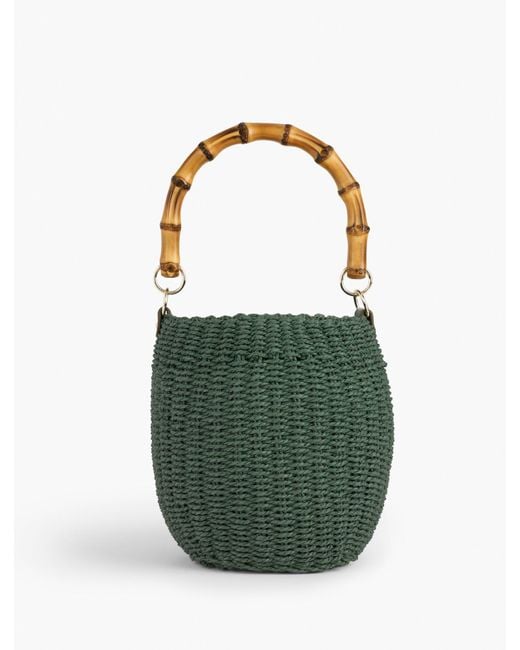 Talbots Bamboo Handle Straw Bucket Bag in Green | Lyst