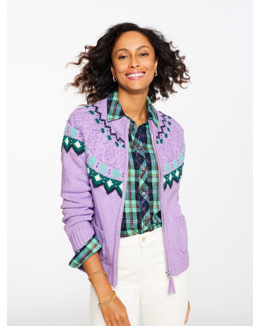 Talbots Cable Knit Cardigan Sweater in Blue | Lyst UK