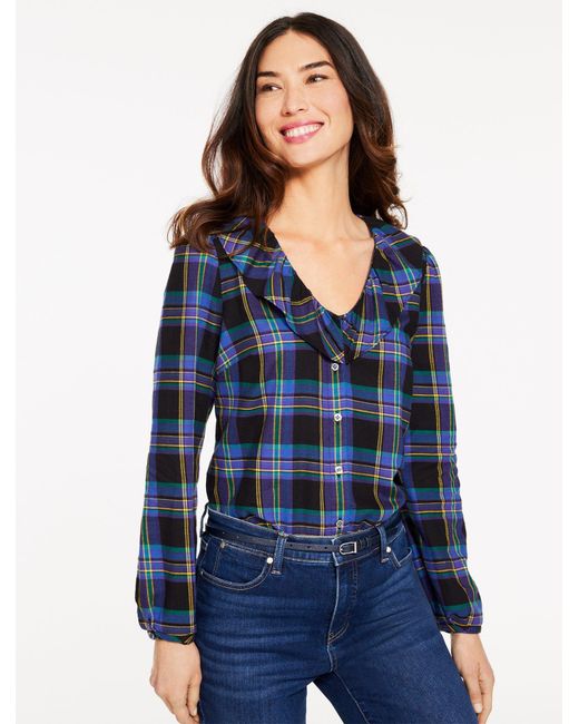 Talbots Ruffle Button Front Top in Blue | Lyst UK