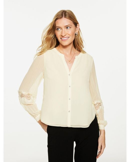 Talbots Pleated Lace Trim Top in White | Lyst UK