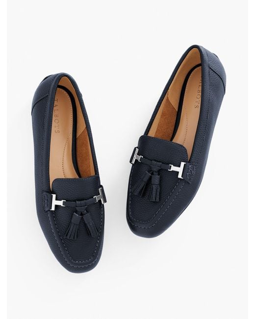 Talbots Jessie Tassel Pebble Leather Driving Moccasins Shoes in Blue | Lyst