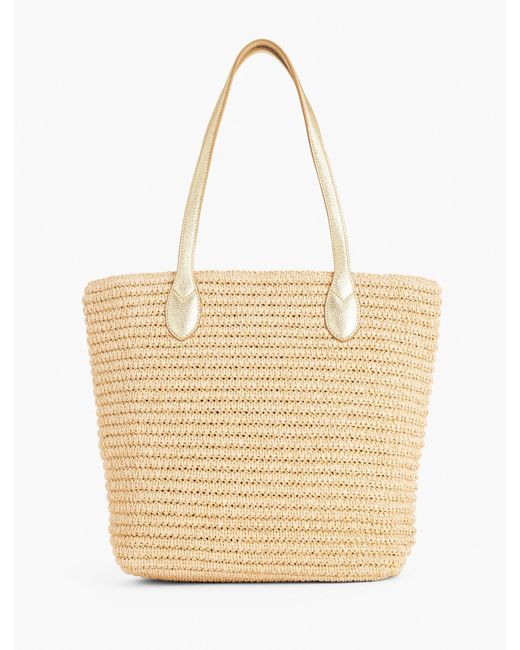 Talbots Metallic Leather Trim Straw Tote in Natural | Lyst