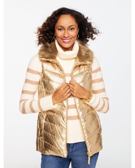 Talbots Quilted Puffer Vest in Natural | Lyst