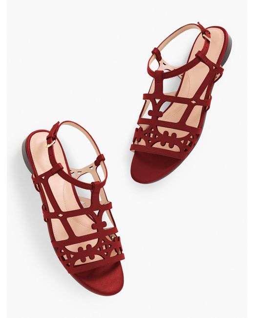 Talbots Kali Laser Cut Vachetta Sandals in Red | Lyst