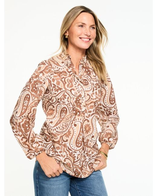 Talbots Prancing Paisley Ruffle Neck Top in Natural | Lyst UK