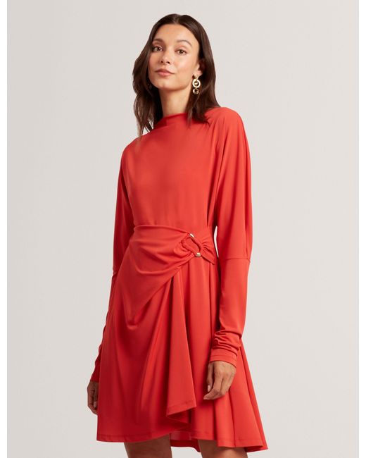 Ted Baker Mairiee Wrapover Long Sleeve Jersey Mini Dress in Red | Lyst UK