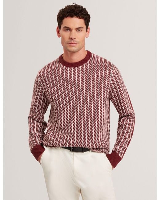 Ted Baker Frankez Herringbone Stitch Crew Neck Jumper in Red for Men | Lyst UK