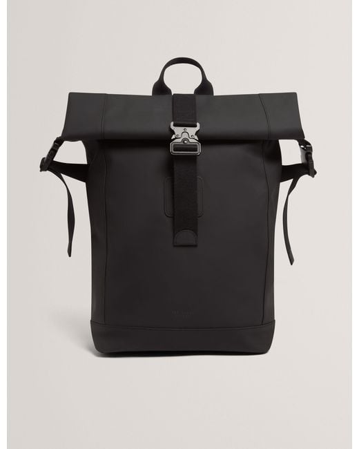 Ted Baker Rivers Rubberised Pu Roll Top Backpack in Black for Men | Lyst UK