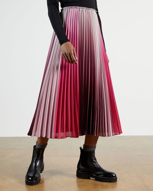 Ted Baker Pleated Striped Midi Skirt In Red Lyst