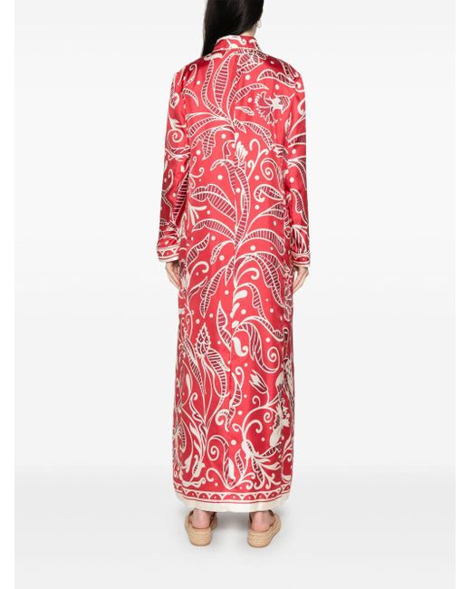 F.R.S For Restless Sleepers Printed Silk Long Shirtdress in Red | Lyst