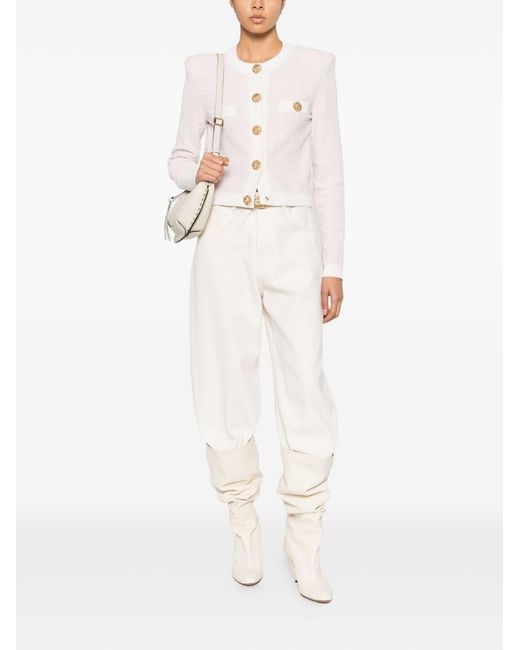 Balmain Tweed Cardigan in Natural | Lyst UK