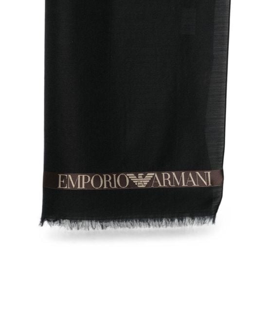 Emporio Armani Logo Wool Blend Scarf in Black for Men | Lyst UK
