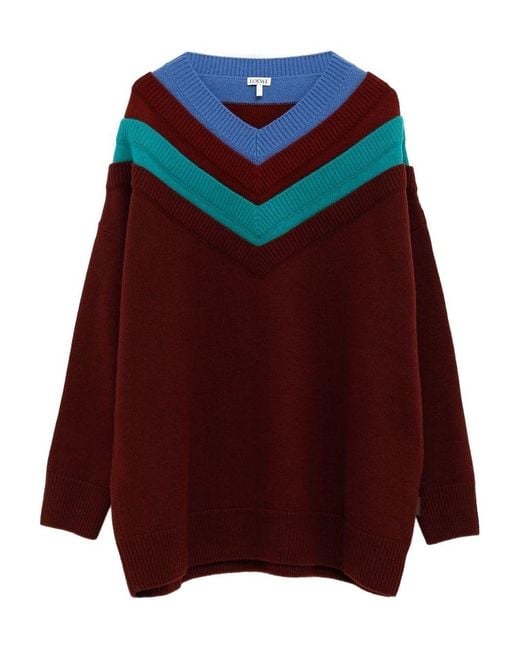 Loewe Wool V-Necked Sweater in Red | Lyst UK