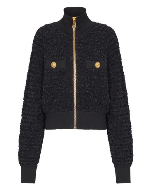 Balmain Zipper Bomber Jacket in Blue | Lyst UK