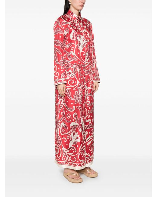 F.R.S For Restless Sleepers Printed Silk Long Shirtdress in Red | Lyst