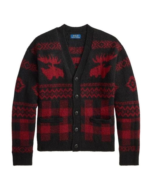 Polo Ralph Lauren Buffalo And Elk Pattern Cardigan in Red for Men | Lyst UK