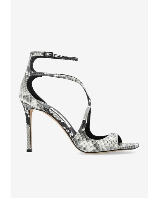 Jimmy Choo Azia 95 Python Print Leather Sandals in White | Lyst