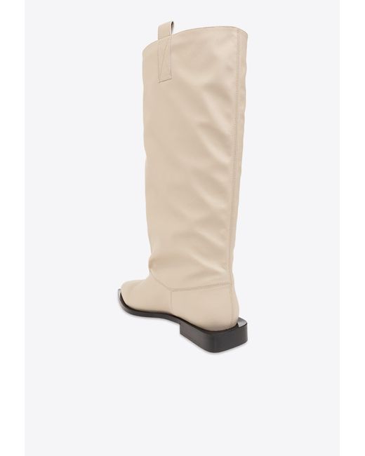 Ganni Western Loose Knee-High Tubular Boots in White | Lyst