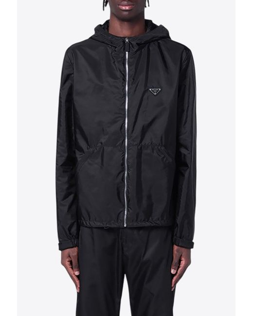 Prada Triangle Logo Windbreaker Jacket in Black for Men | Lyst