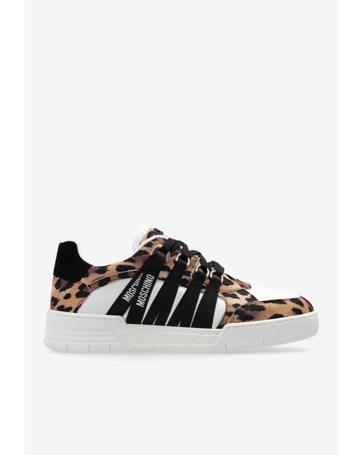 Moschino Streetball Leopard Print Low-Top Sneakers in Black | Lyst
