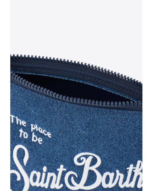 Mc2 Saint Barth Aline Logo-Embroidered Linen Pouch in Blue | Lyst