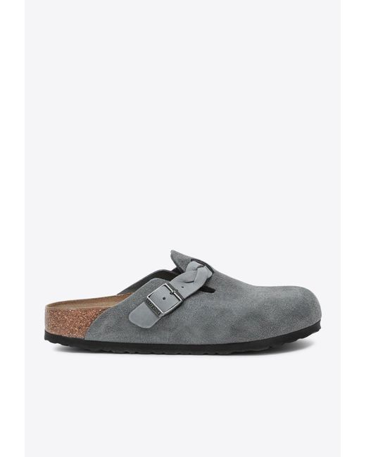 Birkenstock Boston Braided Suede Mules in Gray | Lyst