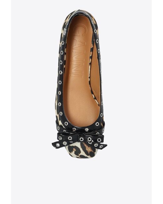 Ganni Leopard-Print Ballet Flats in White | Lyst