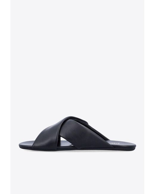 Prada Padded Criss-Cross Leather Slides in White | Lyst