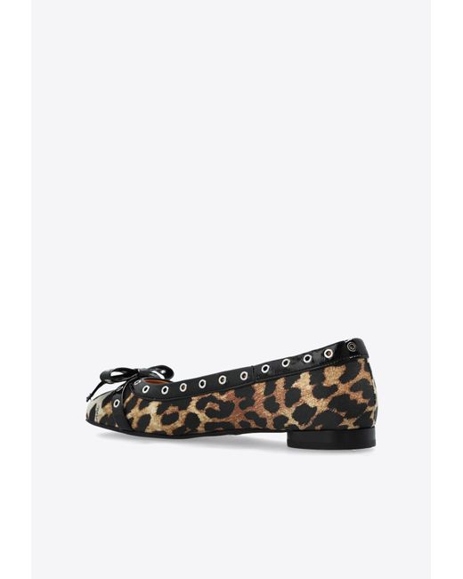 Ganni Leopard-Print Ballet Flats in White | Lyst