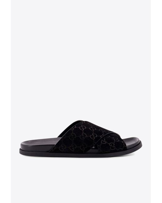 Gucci Gg Motif Suede Slides in Black for Men | Lyst