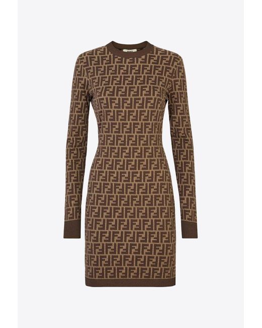 Fendi Ff Monogram Mini Dress in Brown | Lyst
