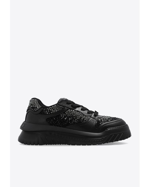 Versace Odissea Crystal Embellished Low-Top Sneakers in Black for Men | Lyst