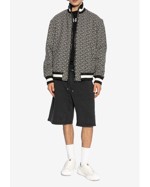 Balmain Reversible Logo Monogram Bomber Jacket in Gray for Men | Lyst