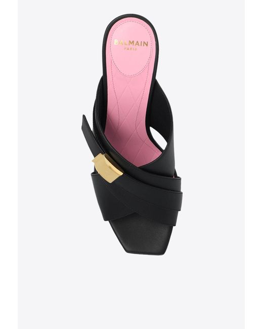 Balmain 75 Crossover Leather Mules in White | Lyst