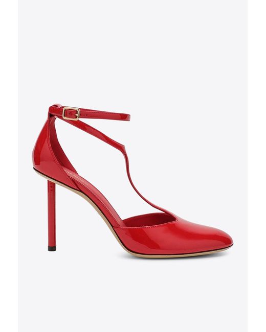 Ferragamo Lysandra 95 T-Strap Pumps in Red | Lyst