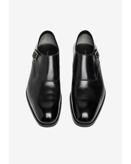 Tom Ford Edgar Single Monk Strap Leather Shoes in Black for Men | Lyst