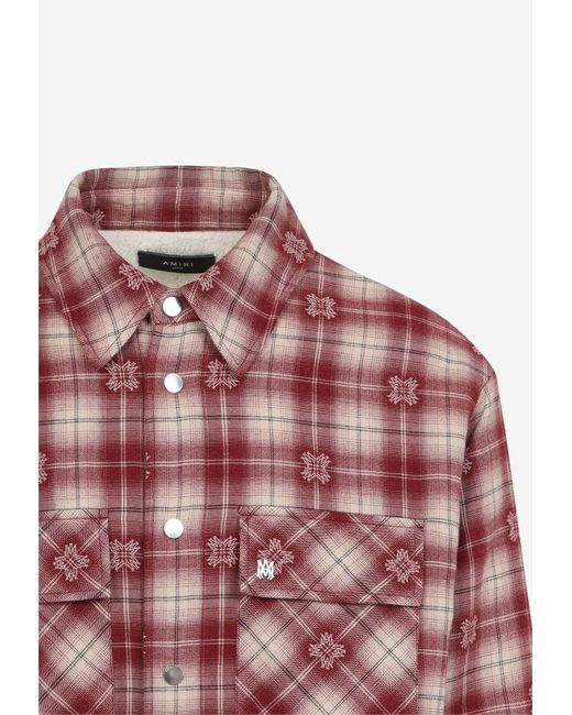 Amiri Flannel Check Padded Overshirt in Red for Men | Lyst
